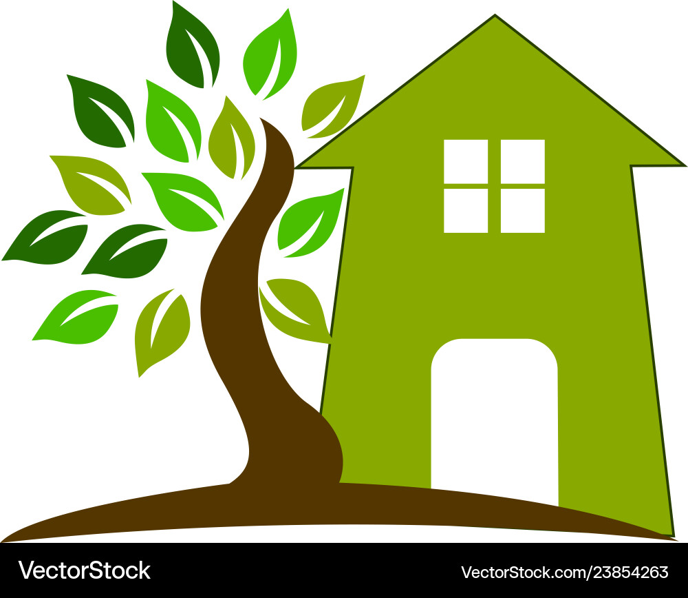 Logo real estate house and tree Royalty Free Vector Image