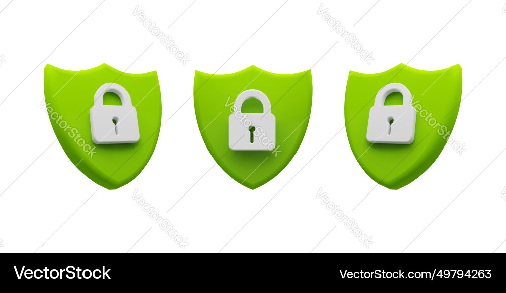 Security concept with green shields and padlocks Vector Image