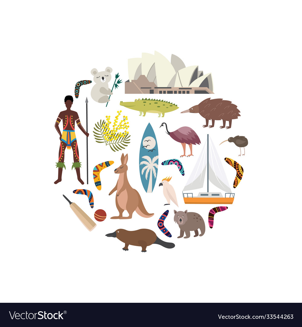 Set australian national symbols Royalty Free Vector Image