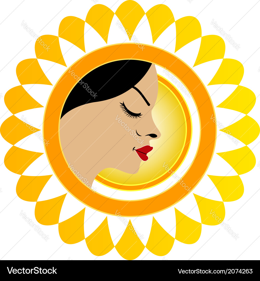 Sun tan logo- A face with a bright yellow sun Vector Image