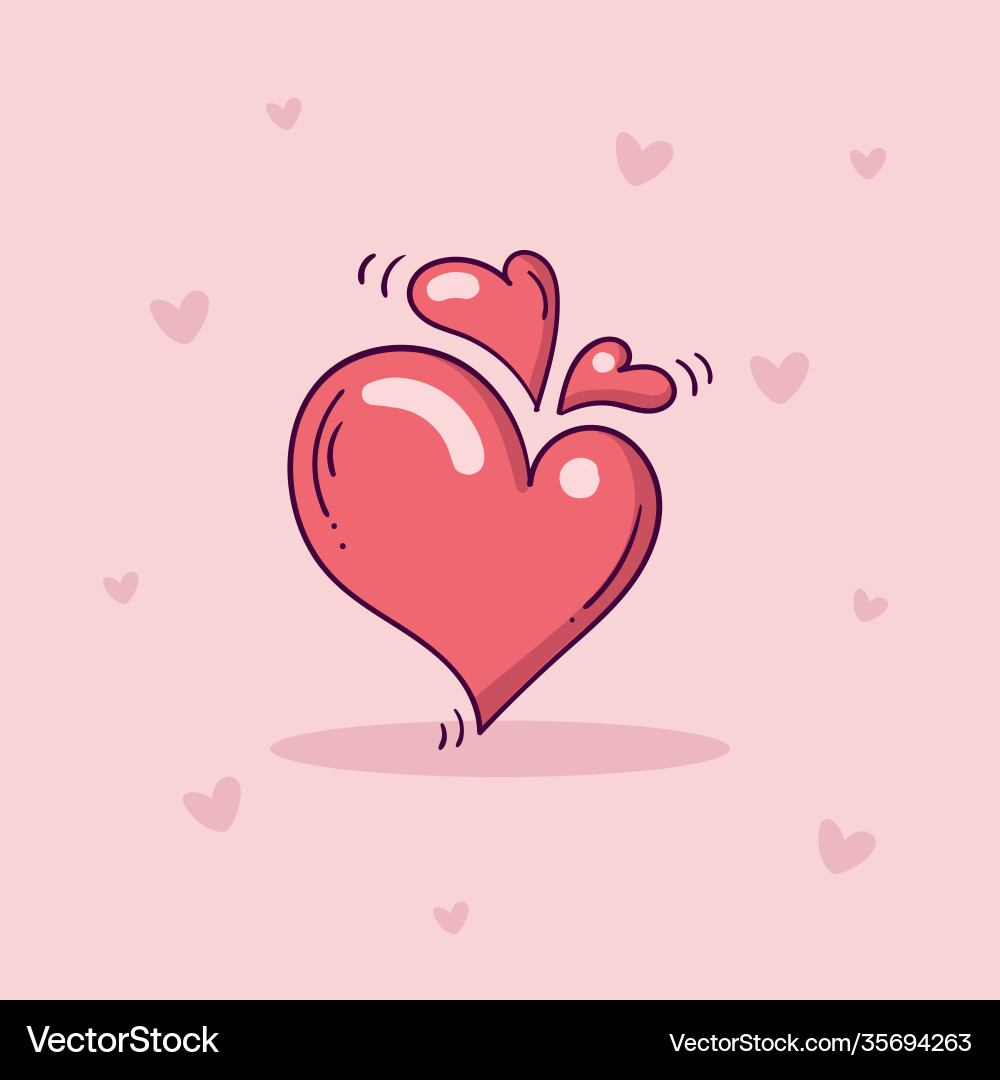 Three red hearts in doodle style on pink Vector Image