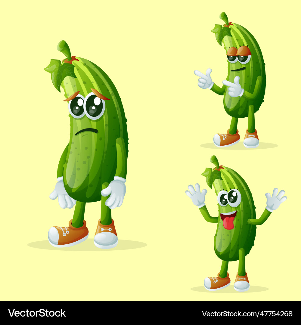 Cute cucumber characters with different facial Vector Image