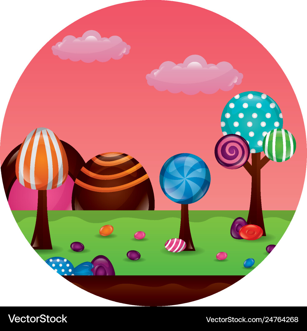 Fantasy sweet candies chocolate landscape Vector Image