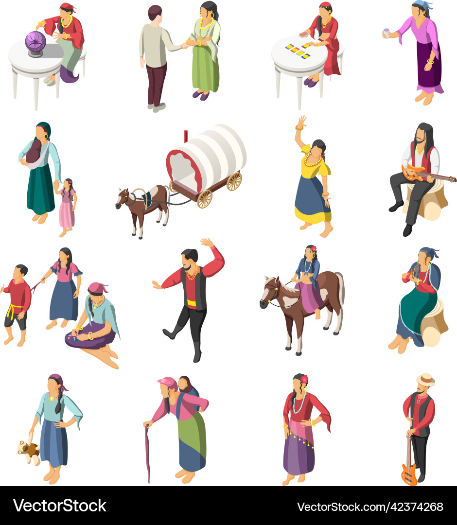 Gypsies isometric icons set Royalty Free Vector Image