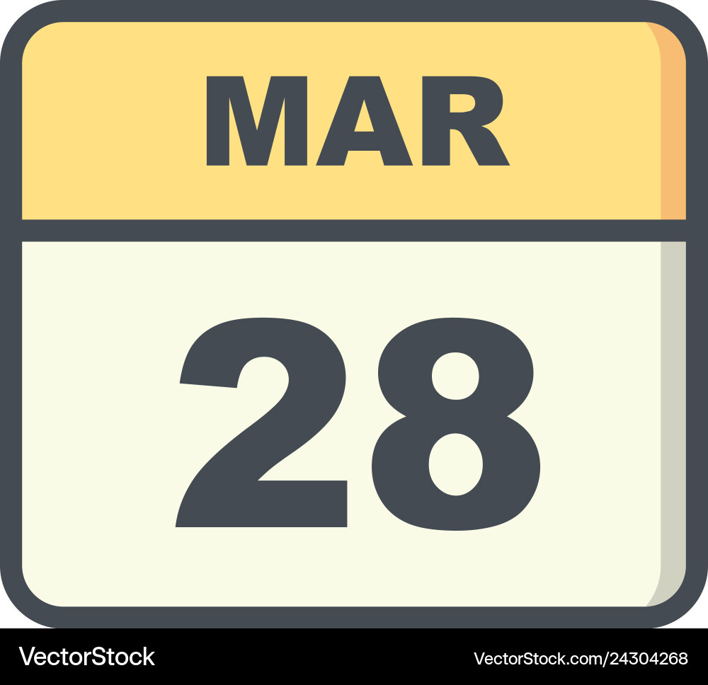 March 28th date on a single day calendar Vector Image