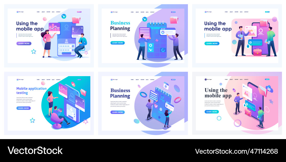 Set of landing pages about testing mobile Vector Image