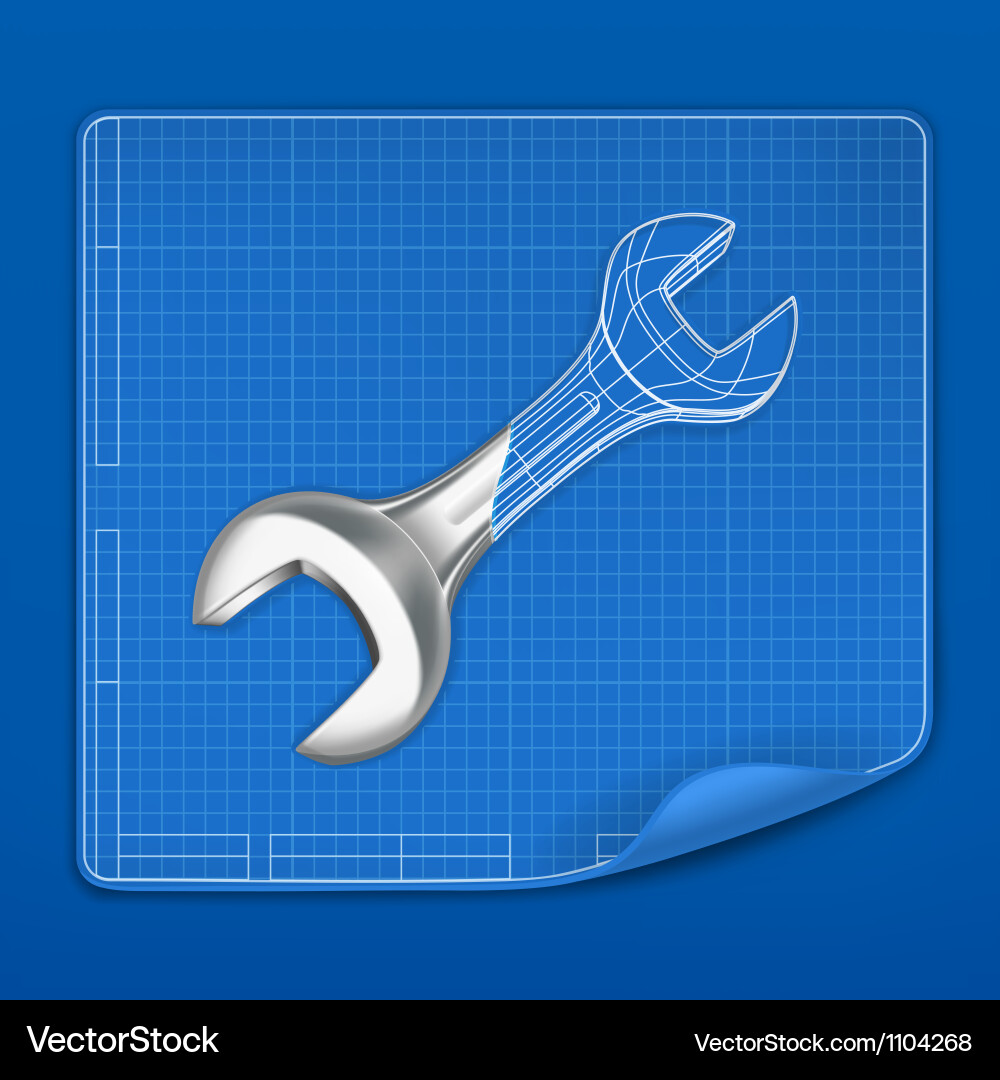 Wrench drawing blueprint Royalty Free Vector Image