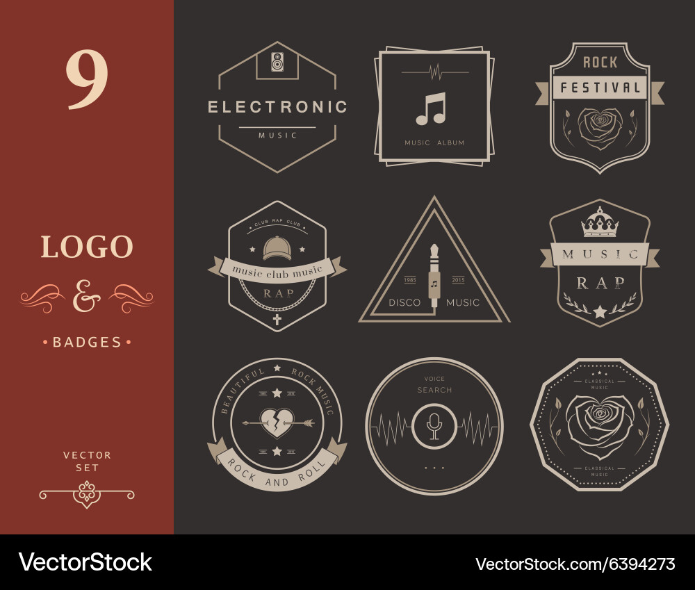 Badges rock rap classical and disco music Vector Image