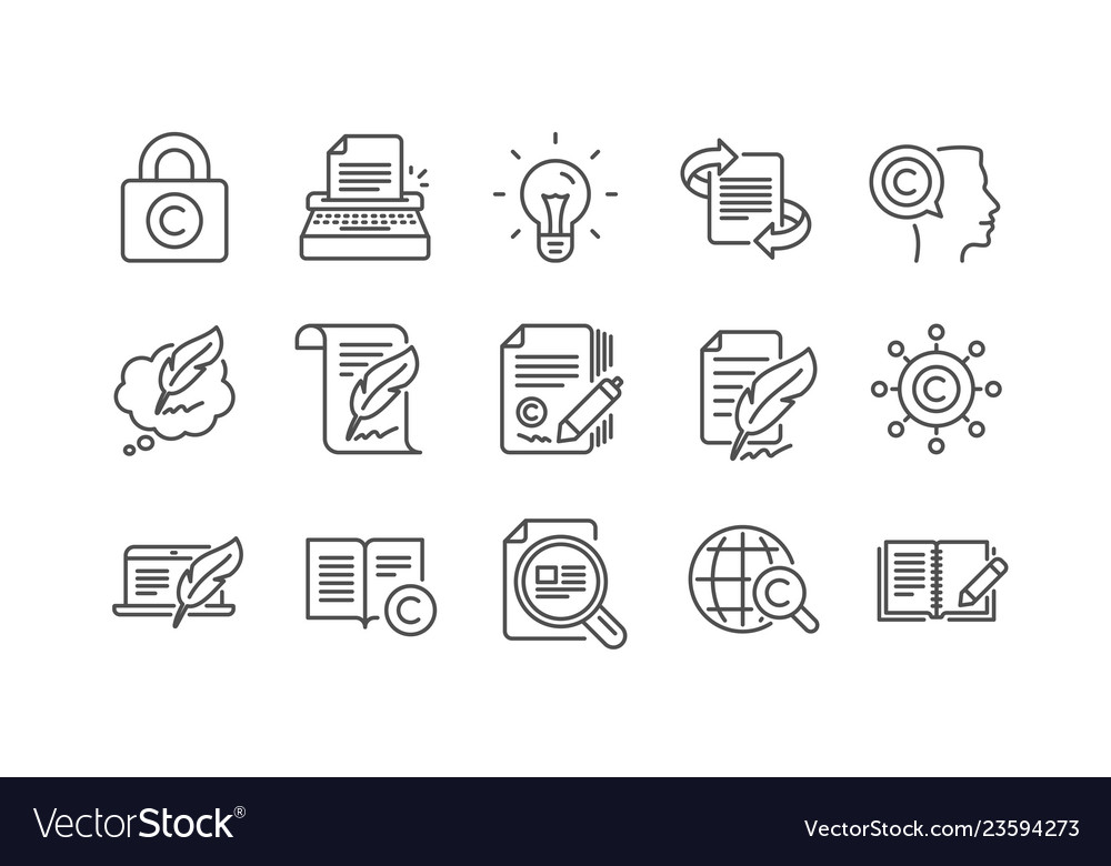 Copywriting line icons copyright typewriter Vector Image