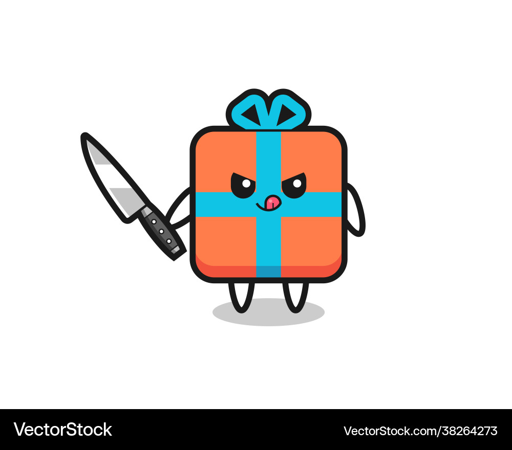 Cute gift box mascot as a psychopath holding Vector Image