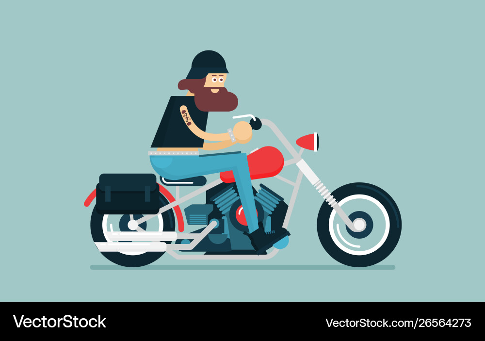 Flat classic motorcycle with brutal cartoon biker Vector Image