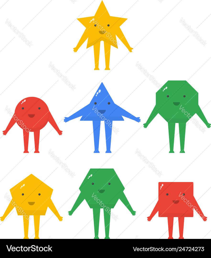 Geometric shapes cute characters in flat style Vector Image
