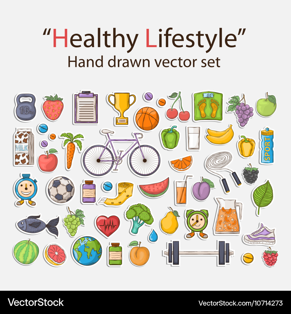 Healthy lifestyle sticker set Royalty Free Vector Image