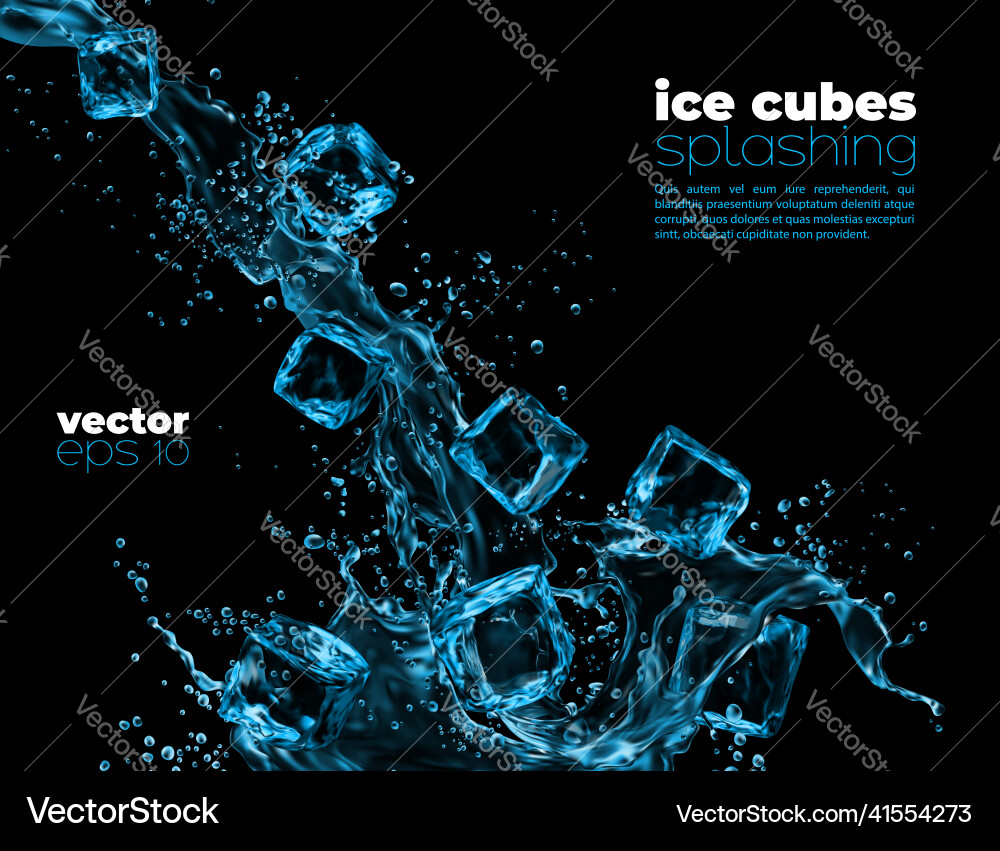 Ice cubes in blue transparent water wave splash Vector Image