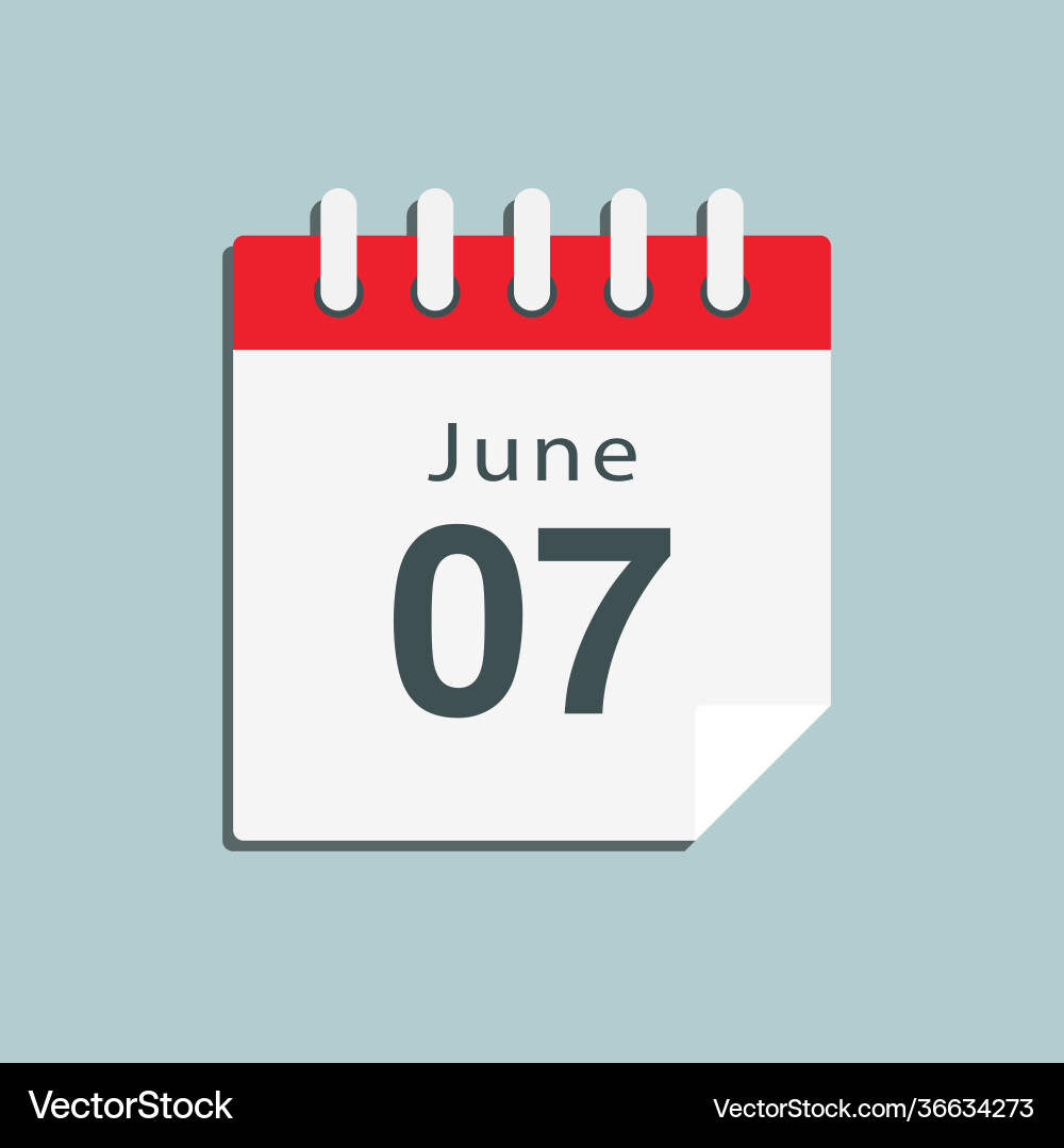 Icon day date 7 june template calendar page Vector Image