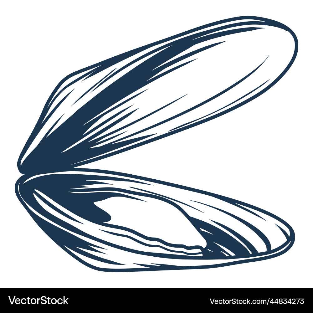 Opened mussel monochrome detailed emblem Vector Image