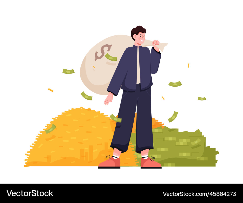 Rich man with bag with money Royalty Free Vector Image