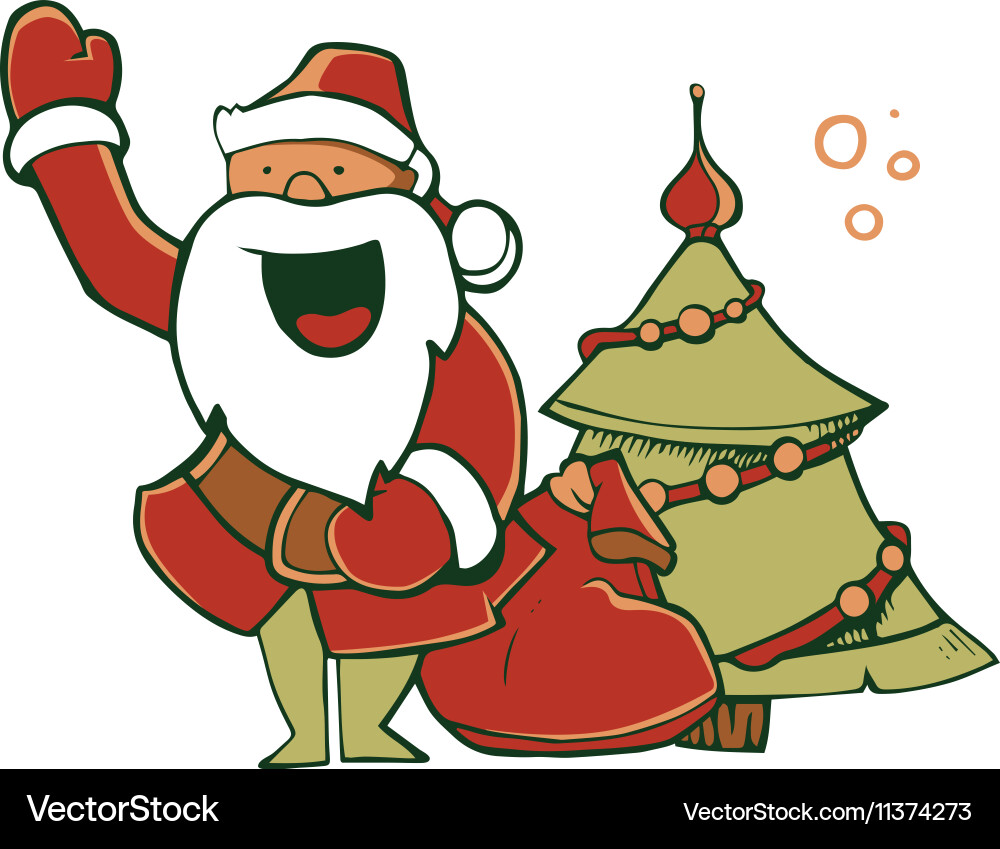Santa claus carrying sack Royalty Free Vector Image