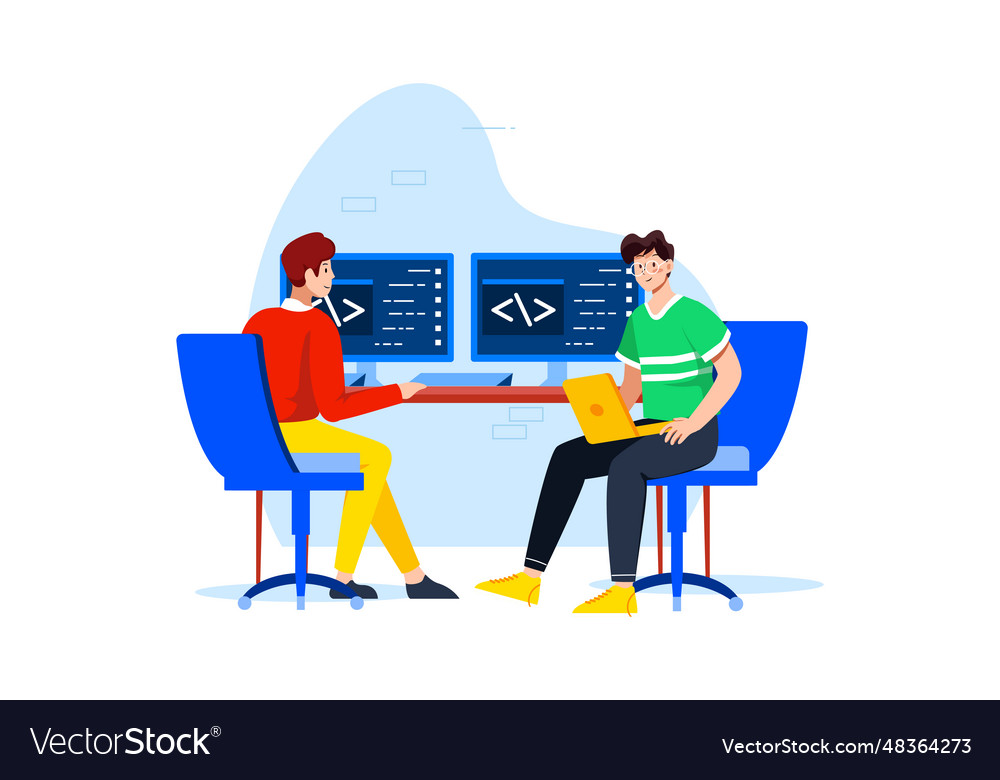 Team writes code programming for app or website Vector Image