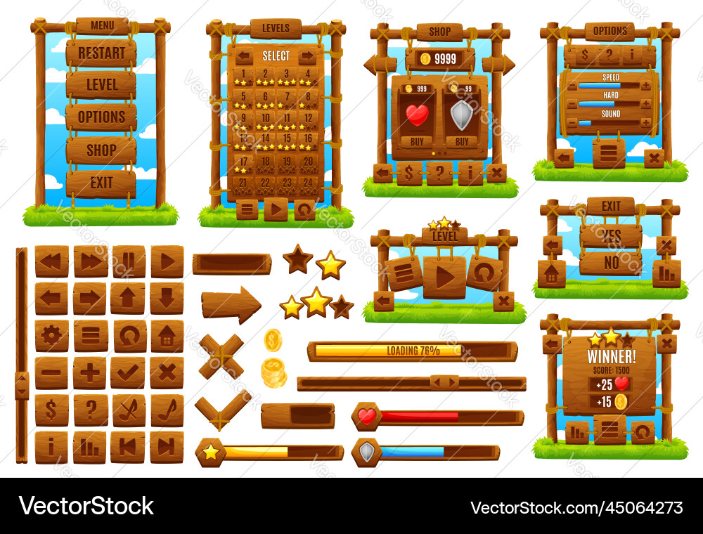 Western ranch wooden game cartoon gui interface Vector Image