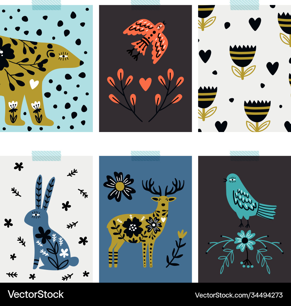 Wild animals cards Royalty Free Vector Image - VectorStock