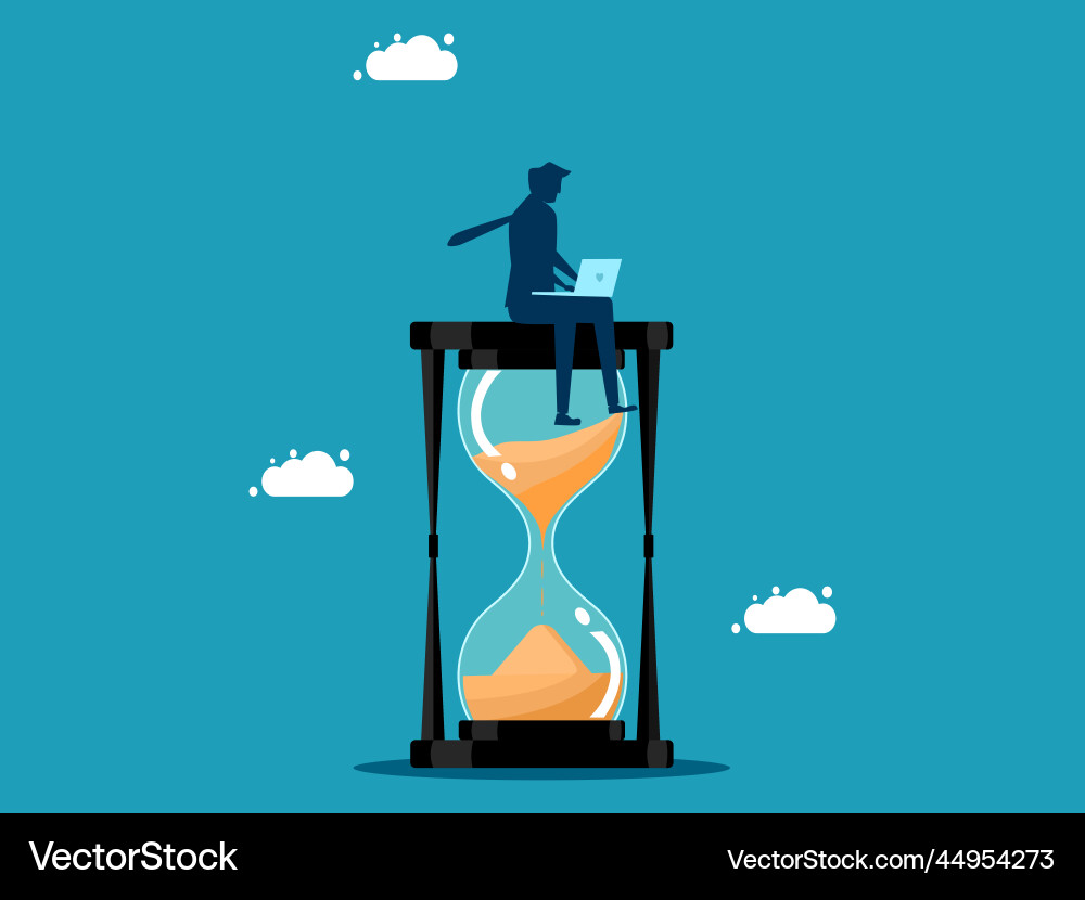 Work with time businessman working on hourglass Vector Image