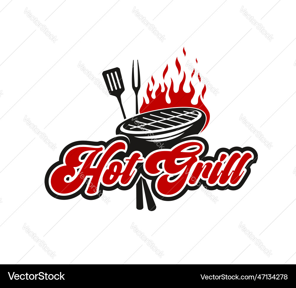 Bbq grill icon hot fire fork spatula on grate Vector Image