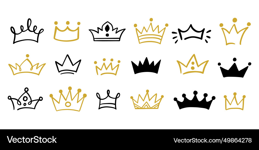 Crowns icons shape set handdrawn doodle collection