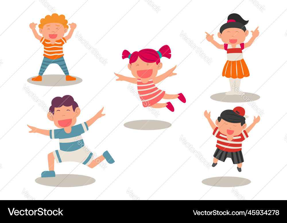 Happy funny kids jumping five cute Royalty Free Vector Image