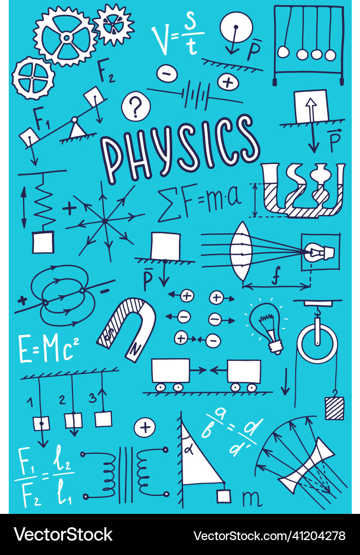 Phisics symbols icon set science subject doodle Vector Image