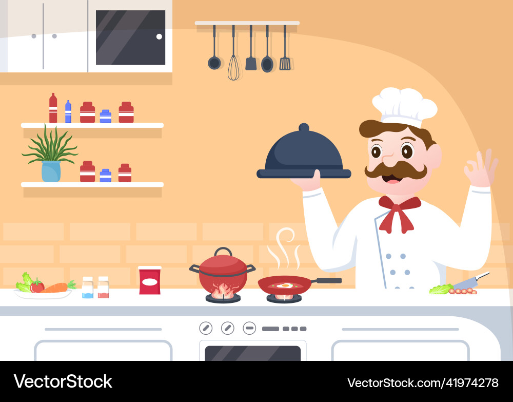 Professional chef cartoon character cooking Vector Image