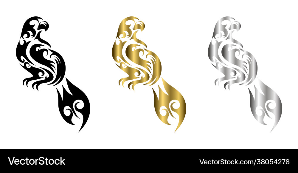 Three color black gold silver line art eagle Vector Image