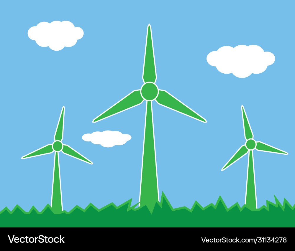 Wind turbines generator and green meadow Vector Image