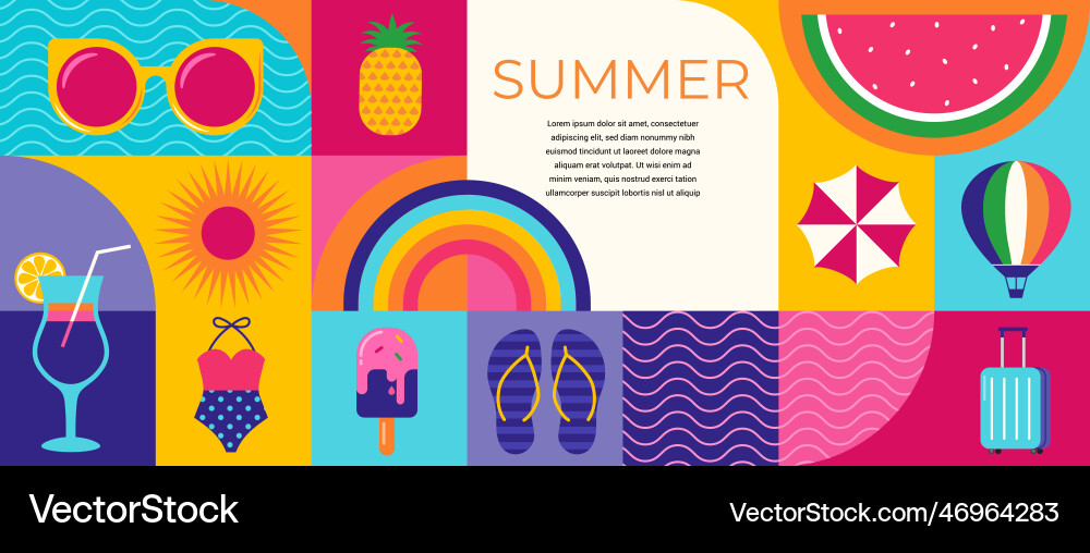 Colorful geometric summer background poster Vector Image
