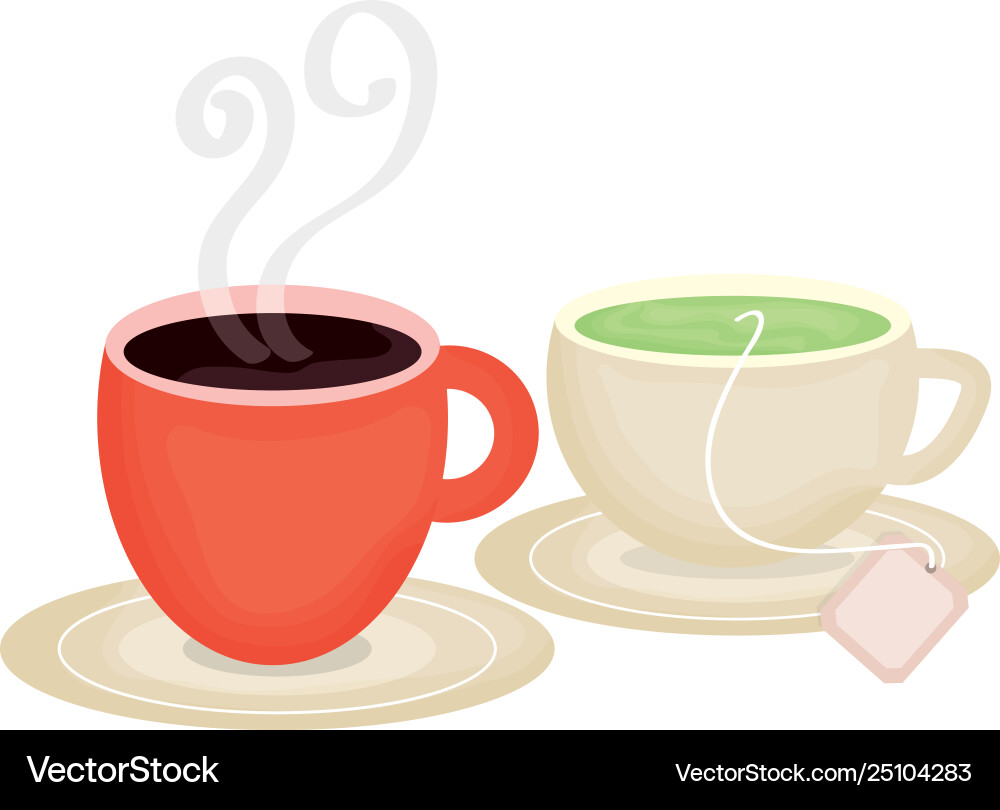 Delicious tea and coffee in cups Royalty Free Vector Image
