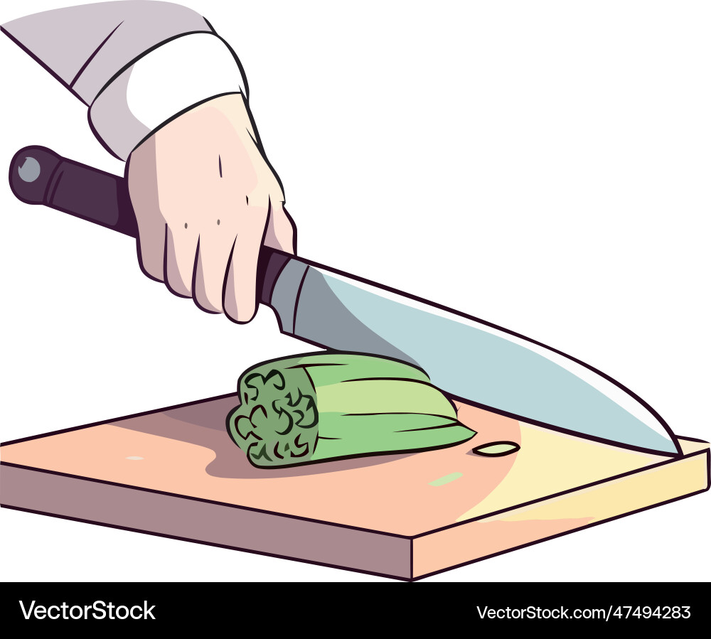 Eating chef hand slices fresh vegetables Vector Image