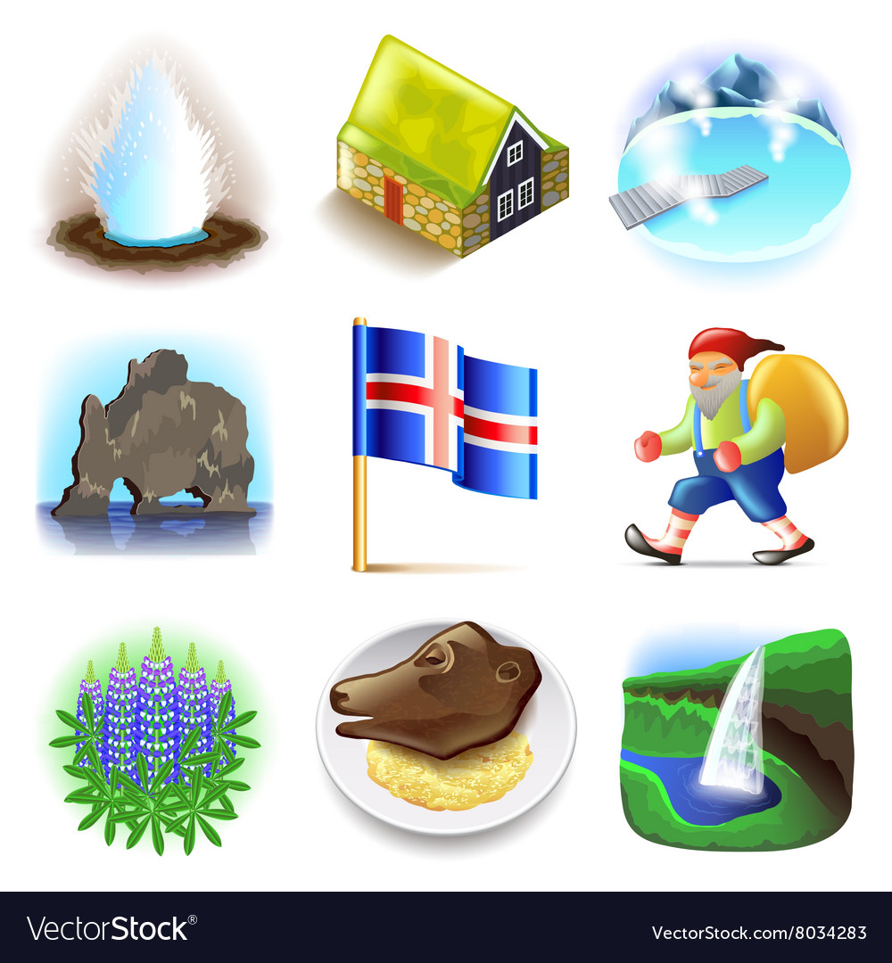 Iceland icons set Royalty Free Vector Image - VectorStock Iceland icons set Royalty Free Vector Image - VectorStock
