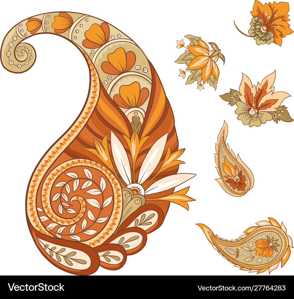 Pattern with traditional paisley floral Royalty Free Vector