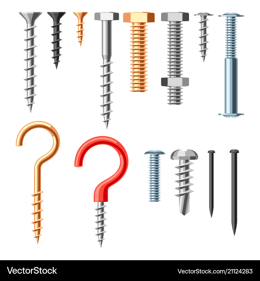 Set of bolts nuts nails Royalty Free Vector Image