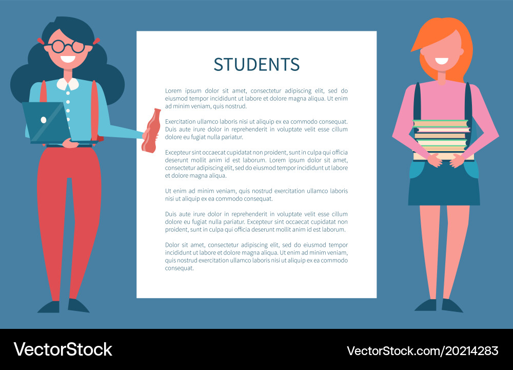 Students poster set place for text in frame female