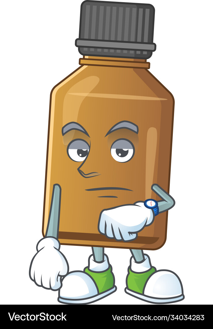Syrup cure bottle with waiting gesture cartoon Vector Image