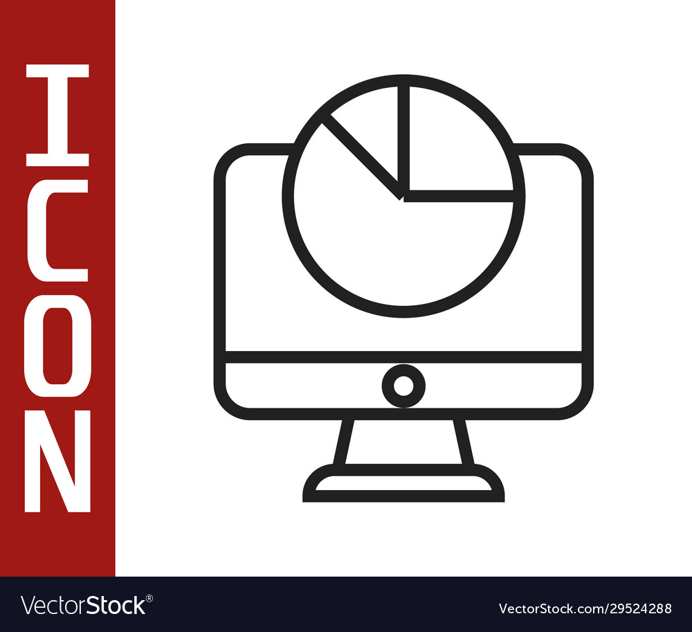 Black line computer monitor with graph chart icon Vector Image