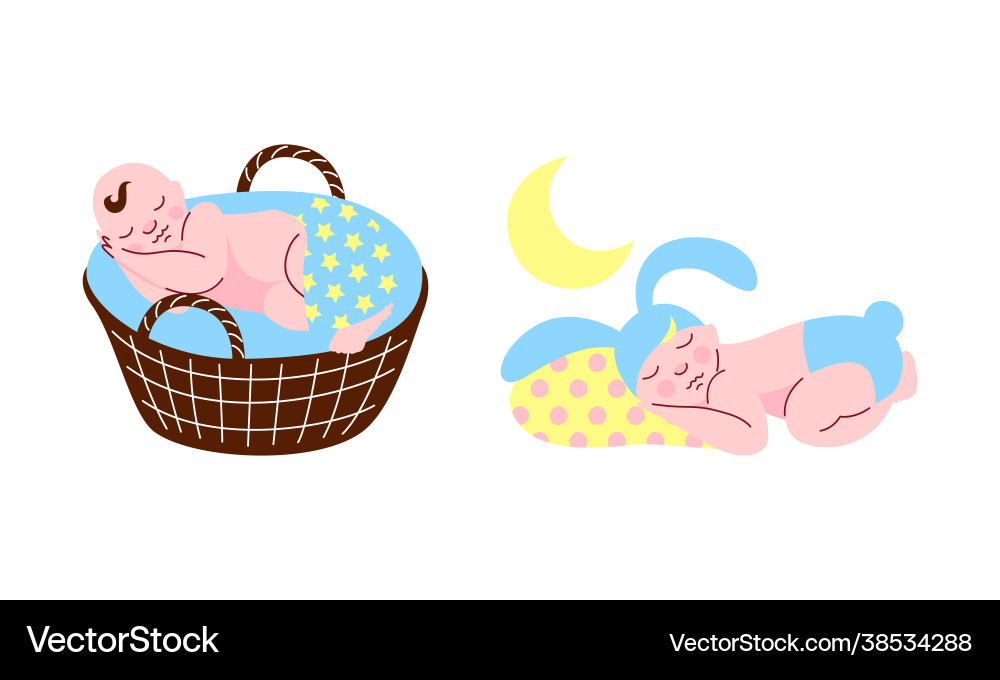 Cute sleeping newborn babies set cartoon Vector Image