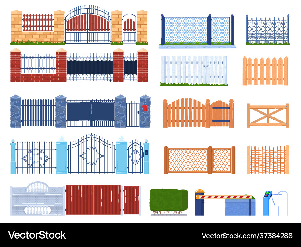 Gate and fence set cartoon Royalty Free Vector Image