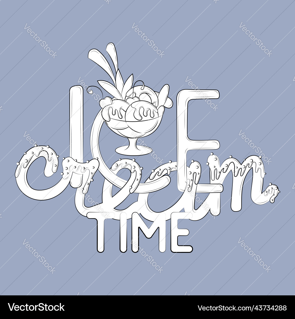 Ice cream doodle lettering with decor outline Vector Image