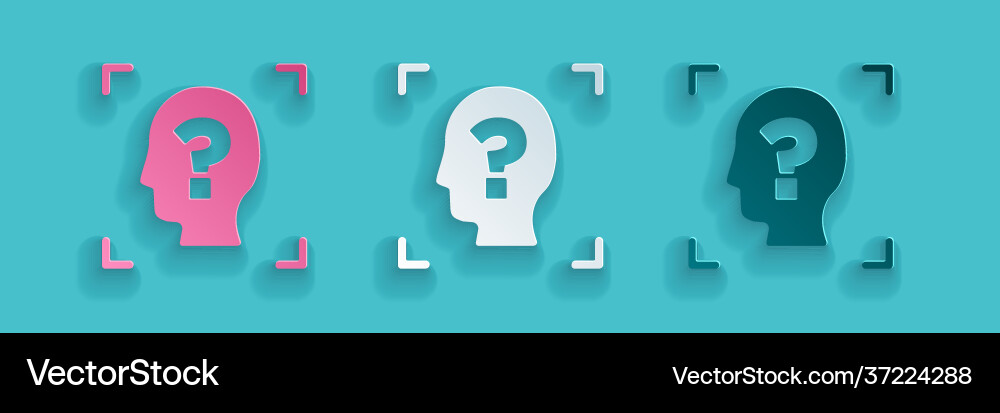 Paper cut face recognition icon isolated on blue Vector Image