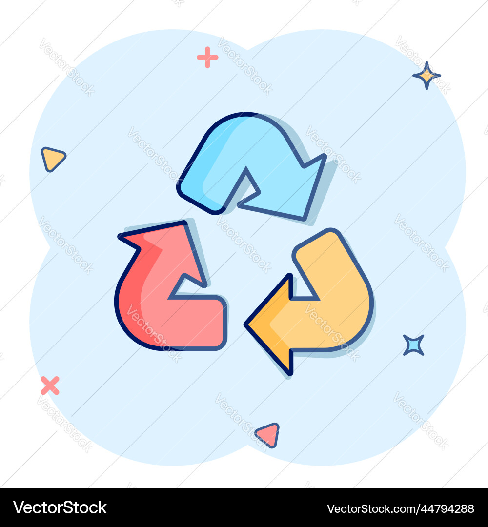 Recycle icon in comic style reuse cartoon Vector Image