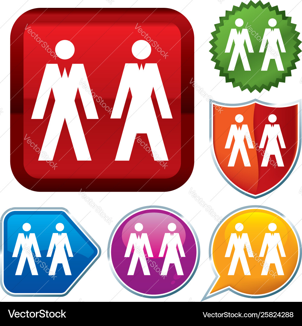 Set shiny icon series on buttons people Royalty Free Vector
