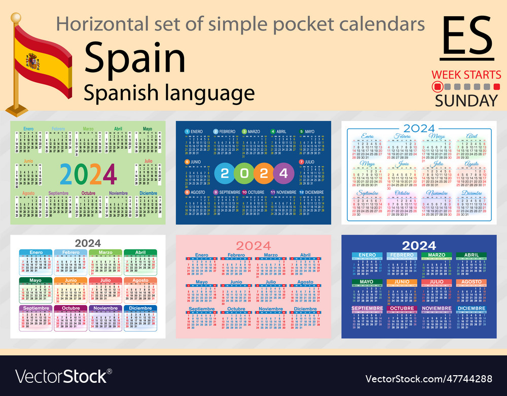 Spanish horizontal set of pocket calendar Vector Image