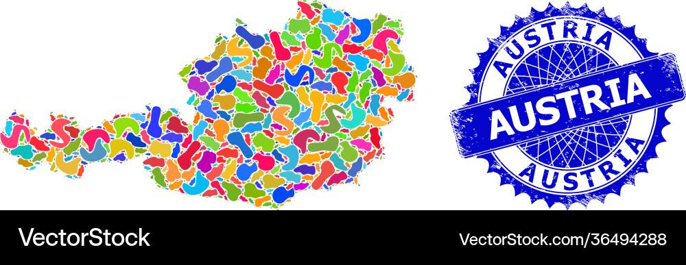 Splash collage austria map and grunge seal Vector Image